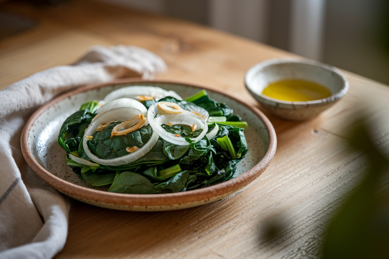 תרד מבושל באידוי עדין עם בצל ושום | טעימתא